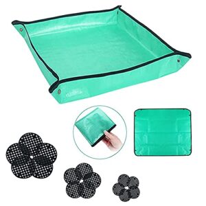 biuwing 39.4″ x 39.4″ plant repotting mat, large foldable gardening mat, waterproof transplanting potting mat indoor outdoor, with 15 pieces pot hole mesh pads