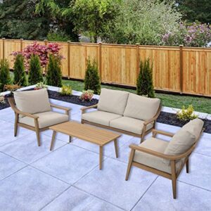 blue sky outdoor living genova 4-piece aluminum conversation set, all-weather outdoor furniture for patio, lawn, garden, or poolside, natural/grey