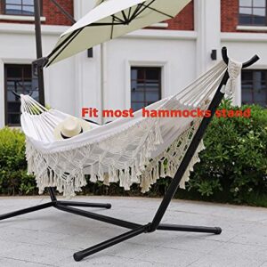 Outdoor Hammock 2 Person Large Brazilian Hammocks Canvas Cotton Indoor Hammock for Bedroom Patio Porch Garden Backyard Lounging Outdoor w/Handwoven Macramé Fringe Tassels