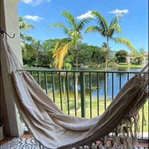 Outdoor Hammock 2 Person Large Brazilian Hammocks Canvas Cotton Indoor Hammock for Bedroom Patio Porch Garden Backyard Lounging Outdoor w/Handwoven Macramé Fringe Tassels