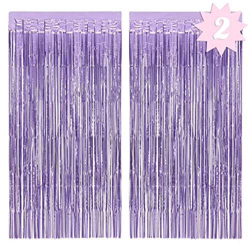 xo, Fetti Party Decorations Matte Purple Fringe Foil Curtain - Set of 2 | Bachelorette Bridal Shower Backdrop, Wedding, Birthday Photo Booth