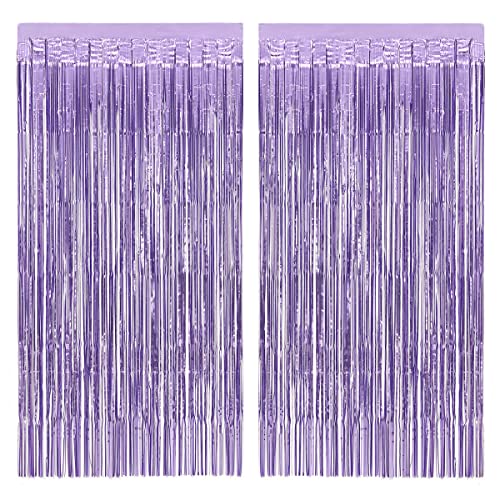 xo, Fetti Party Decorations Matte Purple Fringe Foil Curtain - Set of 2 | Bachelorette Bridal Shower Backdrop, Wedding, Birthday Photo Booth