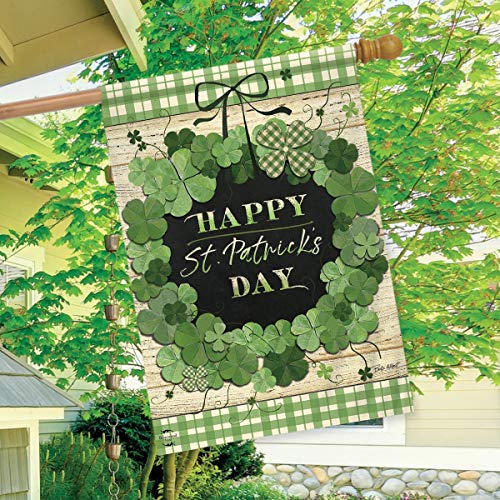 Lucky Wreath St. Patrick's Day House Flag Cover Plaid 28" x 40" Briarwood Lane