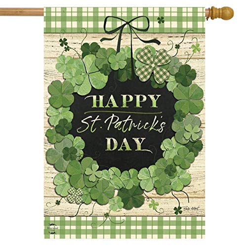 Lucky Wreath St. Patrick's Day House Flag Cover Plaid 28" x 40" Briarwood Lane