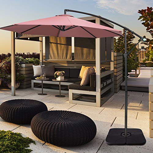 Giantex 4-Piece Cantilever Umbrella Base, Water or Sand Filled 180 lbs Patio Umbrella Base Offset, Square Outdoor Market Umbrella Weights with Carry Handles for Garden Backyard Poolside (Square 41'')