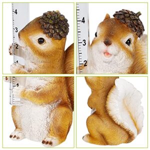 FORUP Resin Squirrel Rain Gauges, Resin Squirrel Garden Statue with a Plastic Rain Gauge, Hand Painted Squirrel Sculpture Water Gauge for Rain