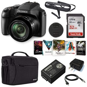 panasonic lumix dc-fz80 4k digital camera, 18.1 megapixel, 60x zoom 20-1200mm lens bundle with bag, 32gb sd card, corel pc photo editing software kit