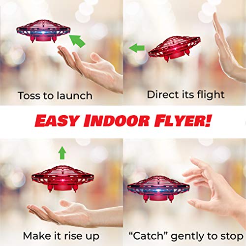 Force1 Scoot Hand Operated Drone for Kids or Adults - Hands Free Motion Sensor Mini Drone, Easy Indoor Small UFO Toy Flying Ball Drone Toy for Boys and Girls (Red)