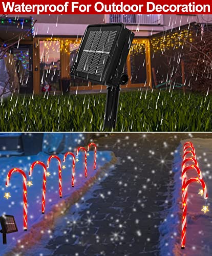 [ Solar & Timer ] 12 Pack Christmas Candy Cane Pathway Lights Markers, Total 96 LED Waterproof Christmas Decorations Outdoor 13.5 Inch Christmas Stakes Light up Candy Cane Walkway Outside Garden Yard