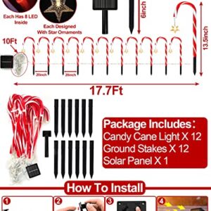 [ Solar & Timer ] 12 Pack Christmas Candy Cane Pathway Lights Markers, Total 96 LED Waterproof Christmas Decorations Outdoor 13.5 Inch Christmas Stakes Light up Candy Cane Walkway Outside Garden Yard