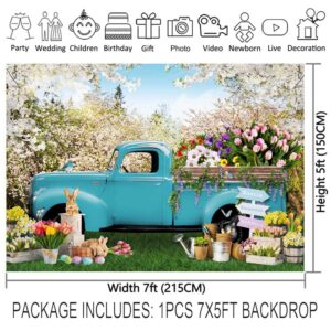 Swepuck 7x5ft Spring Easter Truck Photography Backdrop Floral Bunny Eggs Grass Garden Forest Party Decorations Portrait Photo Booth Banner