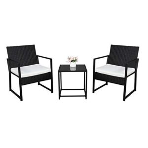 3 pcs patio wicker rattan furniture set, rattan chair with coffee table, bistro set rattan chair conversation sets garden furniture for patio garden lawn backyard pool (black-a)