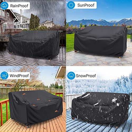 Mrrihand Heavy Duty Patio Sofa Cover Waterproof, 3-Seater Outdoor Sofa Loveseat Cover, Outdoor Patio Furniture Cover with Air Vent and Handles, 90.5" L×34" D×32" H, Black