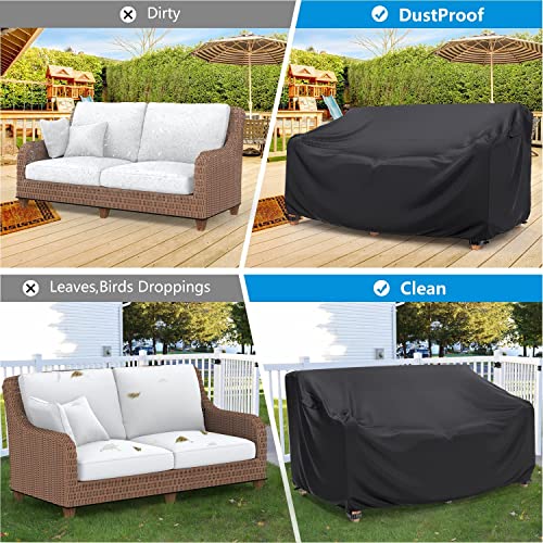 Mrrihand Heavy Duty Patio Sofa Cover Waterproof, 3-Seater Outdoor Sofa Loveseat Cover, Outdoor Patio Furniture Cover with Air Vent and Handles, 90.5" L×34" D×32" H, Black