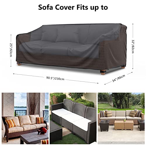 Mrrihand Heavy Duty Patio Sofa Cover Waterproof, 3-Seater Outdoor Sofa Loveseat Cover, Outdoor Patio Furniture Cover with Air Vent and Handles, 90.5" L×34" D×32" H, Black