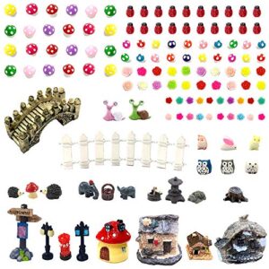 aulufft 109 pieces miniature fairy garden accessories set, mini fairy house ornament kit animals plant fence bridge figurines micro landscape accessories for diy dollhouse decoration