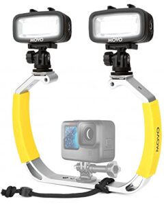 movo diverig1 xl diving rig bundle with waterproof led lights – compatible with gopro hero, hero5, hero6, hero7, hero8, hero9, hero10 and dji osmo action cam – scuba accessories for underwater camera