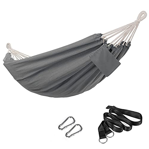 SONGMICS Double Hammock, 98.4 x 59.1 Inches, 660 lb Load Capacity, with Compression Bag, Mounting Straps, Carabiners, for Terrace, Balcony, Garden, Outdoor, Camping, Gray UGDC15GY