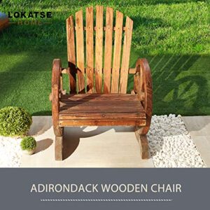 LOKATSE HOME Wood Wagon Outdoor Adirondack Chair with Wheel Armrest for Patio, Garden, Country Yard, Wooden