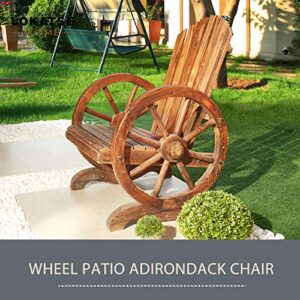 LOKATSE HOME Wood Wagon Outdoor Adirondack Chair with Wheel Armrest for Patio, Garden, Country Yard, Wooden