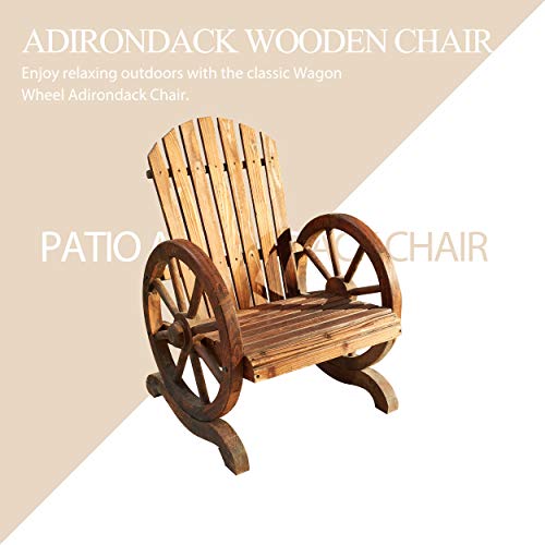 LOKATSE HOME Wood Wagon Outdoor Adirondack Chair with Wheel Armrest for Patio, Garden, Country Yard, Wooden