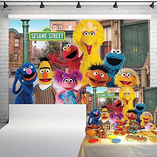 Elmo Cartoon Street Backdrops Children First 1st Second 2nd Third Birthday Party Background 5x3ft Baby Shower Banner Decoration Supplies Photo Studio Props 350