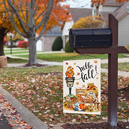 Teacenity Fall Outdoor Decorations, Hello Fall Garden Flag 12x18 Inch, Pumpkin Gnome Fall Decorations for Home, Seasonal Farmhouse Fall Outdoor Decorations…