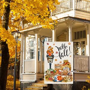 Teacenity Fall Outdoor Decorations, Hello Fall Garden Flag 12x18 Inch, Pumpkin Gnome Fall Decorations for Home, Seasonal Farmhouse Fall Outdoor Decorations…