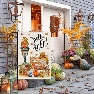 Teacenity Fall Outdoor Decorations, Hello Fall Garden Flag 12x18 Inch, Pumpkin Gnome Fall Decorations for Home, Seasonal Farmhouse Fall Outdoor Decorations…