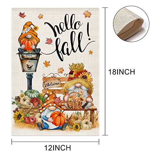 Teacenity Fall Outdoor Decorations, Hello Fall Garden Flag 12x18 Inch, Pumpkin Gnome Fall Decorations for Home, Seasonal Farmhouse Fall Outdoor Decorations…