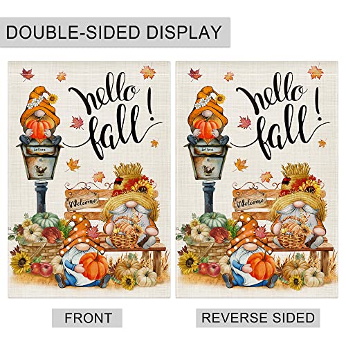 Teacenity Fall Outdoor Decorations, Hello Fall Garden Flag 12x18 Inch, Pumpkin Gnome Fall Decorations for Home, Seasonal Farmhouse Fall Outdoor Decorations…