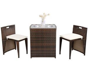 fdw patio set 3 pieces outdoor wicker patio furniture sets wicker bistro set rattan chair conversation sets patio sofa wicker table set for yard backyard lawn porch poolside balcony,brown