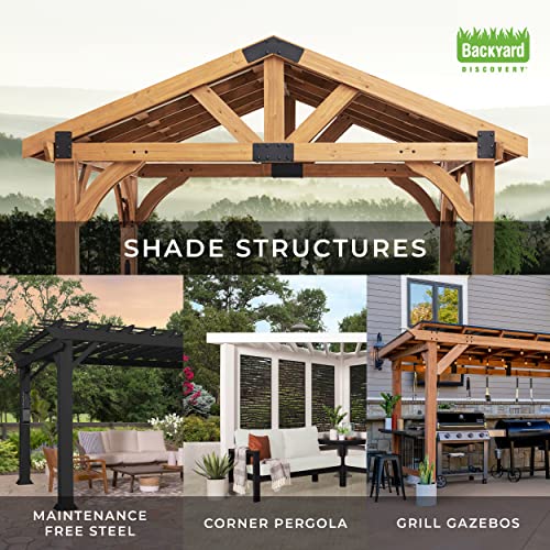 Backyard Discovery 14x10 Brockton All Cedar Pergola, Durable, Quality Supported Structure, Wind Resistant up to 100MPH, Rot Resistant, Electrical Outlet with USB, Deck, Garden, Patio