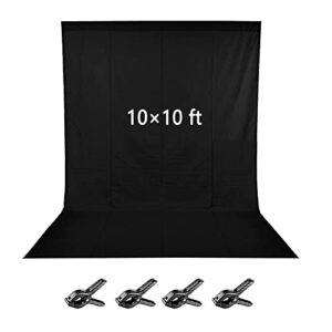 black backdrop，black photo backdrop，black screen photo backdrop10 x 10 feet black photo background polyester fiber, non-reflective edge treatment to prevent tearing 4 clips