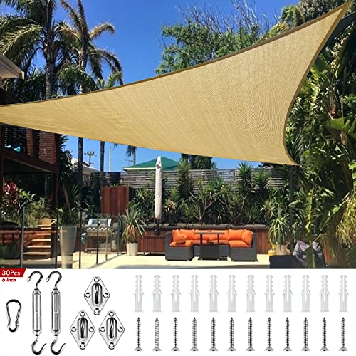 Artpuch Sun Shade Sail Canopy 20'x20’x20’ Sand 304 Stainless Steel Hardware Kit 6 inch Installation Set Cover for Patio Outdoor, 185GSM Triangle Backyard Shade Sail for Garden