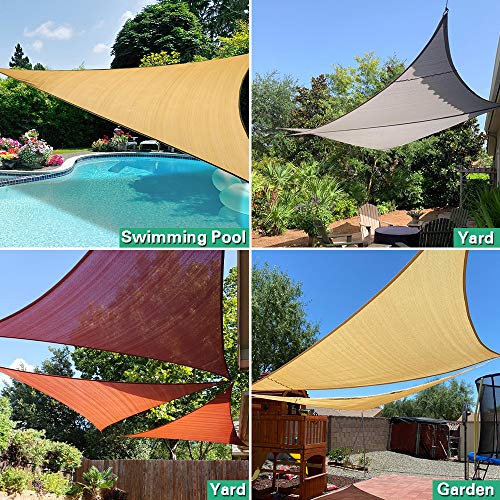 Artpuch Sun Shade Sail Canopy 20'x20’x20’ Sand 304 Stainless Steel Hardware Kit 6 inch Installation Set Cover for Patio Outdoor, 185GSM Triangle Backyard Shade Sail for Garden