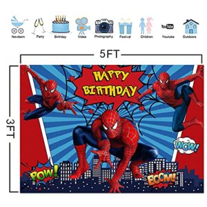 chaungda Spider Man Happy Birthday Banner Backdrops Boys Photography Backdrops Party Decoration Party Sign Dessert Table Yard Signs Photo Backgrounds Party Supplies 5x3ft zf-2019418-5x3ft-fba