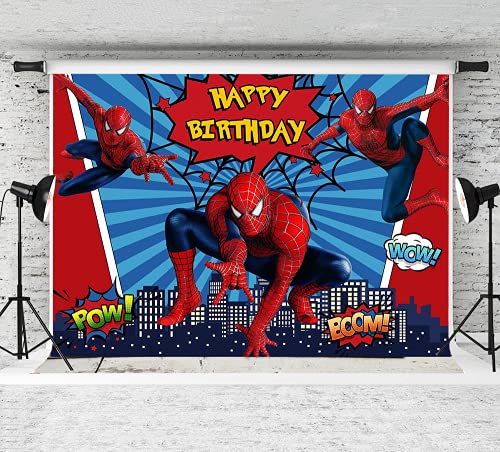 chaungda Spider Man Happy Birthday Banner Backdrops Boys Photography Backdrops Party Decoration Party Sign Dessert Table Yard Signs Photo Backgrounds Party Supplies 5x3ft zf-2019418-5x3ft-fba