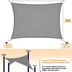 Fuairmee 10' x 13' Grey Sun Shade Sails, 185GSM Rectangle Shade Sail Square UV Block Canopy Cover for Patio Backyard Garden Outdoor Activities and Facility