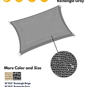 Fuairmee 10' x 13' Grey Sun Shade Sails, 185GSM Rectangle Shade Sail Square UV Block Canopy Cover for Patio Backyard Garden Outdoor Activities and Facility