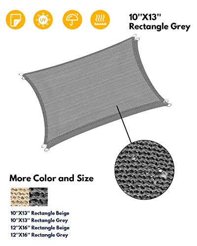 Fuairmee 10' x 13' Grey Sun Shade Sails, 185GSM Rectangle Shade Sail Square UV Block Canopy Cover for Patio Backyard Garden Outdoor Activities and Facility