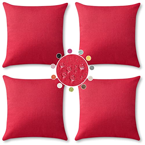 OTOSTAR Waterproof Throw Pillow Covers 18x18 Inch Outdoor Decorative Pillow Covers Square Outdoor Pillowcases Patio Cushion Case Pillows for Couch Tent Sofa Garden Funiture Home Decor Pack of 4 (Red)