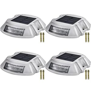 happybuy driveway lights 4-pack solar driveway lights bright white with screw solar deck lights outdoor waterproof wireless dock lights 6 leds for path warning garden walkway sidewalk steps