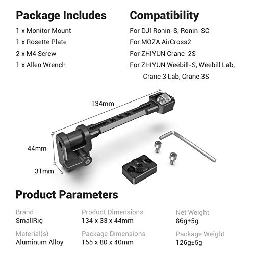 SMALLRIG Adjustable Camera Monitor Mount for DJI Ronin-S/Ronin-SC & ZHIYUN Crane 2S/Crane 3/3S/WEEBILL-S & MOZA AirCross 2 Gimbals - 2889