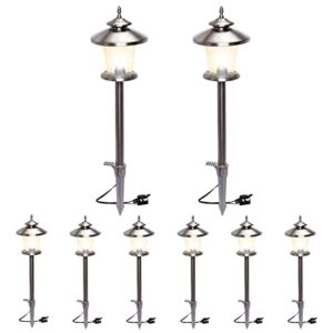 greenlighting low voltage outdoor lights – modern luxury path stake lights – walkway lights, garden and lawn lights, landscape lighting – waterproof, rust-resistant (8 pack)