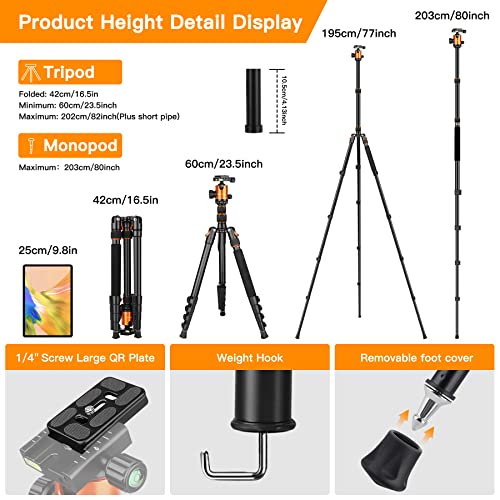 Tripod Camera Tripod, Victiv 82 inches Aluminum Tripod for DSLR, 80 inches Monopod, Lightweight Tripod with 360 Degree Ball Head Loads Up to 30 lbs for Travel and Work