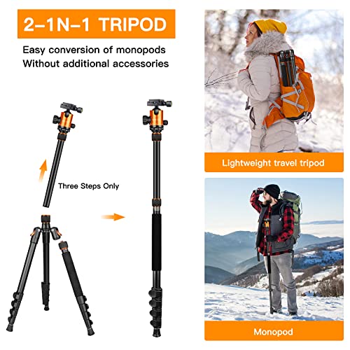 Tripod Camera Tripod, Victiv 82 inches Aluminum Tripod for DSLR, 80 inches Monopod, Lightweight Tripod with 360 Degree Ball Head Loads Up to 30 lbs for Travel and Work