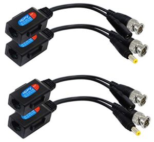 zdycgtime balun hd cat5 rj45 to bnc video baluns transceiver passive with power connector for 720p 1080p 3mp 4mp 5mp 8mp hd-cvi/tvi/ahd/cvbs/960h camera(2 pairs)