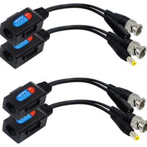 zdyCGTime Balun HD Cat5 RJ45 to BNC Video Baluns transceiver Passive with Power Connector for 720P 1080P 3MP 4MP 5MP 8MP HD-CVI/TVI/AHD/CVBS/960H Camera(2 Pairs)