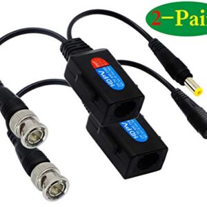 zdyCGTime Balun HD Cat5 RJ45 to BNC Video Baluns transceiver Passive with Power Connector for 720P 1080P 3MP 4MP 5MP 8MP HD-CVI/TVI/AHD/CVBS/960H Camera(2 Pairs)